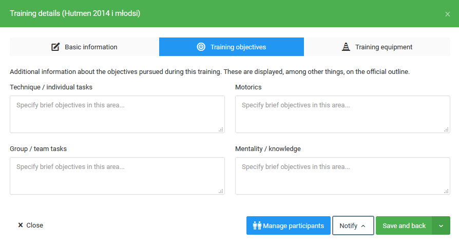 ProTrainUp - Creating a training session